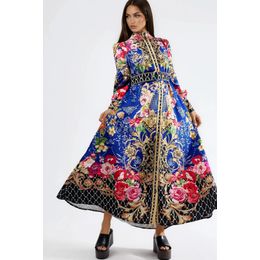 Blumenmuster Maxi-Kleid mit G&uuml;rtel