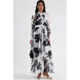 Floral Maxi-Kleid mit Knopfverschluss und Bindeband-Detail