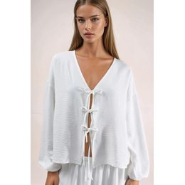 Oversized V-Ausschnitt Bluse mit Bindeband