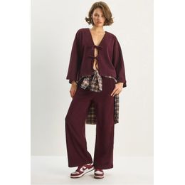 V-Ausschnitt Strickjacke und weit geschnittene Hose Set