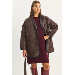 &Uuml;bergro&szlig;e Jacquard-Muster Jacke mit Schnallenverschluss