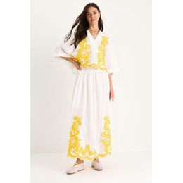 &Uuml;bergr&ouml;&szlig;e V-Ausschnitt Besticktes 3/4-Arm Shirt und Weite Bein Hose Set