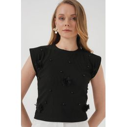 Bestickte Crop-Bluse mit Rundhalsausschnitt