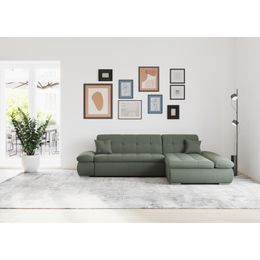 Ecksofa DOMO collection "MORIC 300x172 cm, XXL-Sofa mit viel Platz, L-Form, auch in Cord", gr&uuml;n (dunkelgr&uuml;n), B:300cm H:80cm T:172cm, Kunstleder SOFTLUX / Struktur (90% Polyester/ 10% Polyacryl);Microfaser PRIMABELLE (100% Polyester)/ Struktur (90% Polyester/ 10% Polyacryl), Sofas, Ecksofa, wahlweise mit Bettfunktion und Armteilverstellung, dunkelgr&uuml;n
