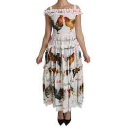 Dolce & Gabbana H&uuml;hnermuster Midi Kleid mit R&uuml;schen und Lagen