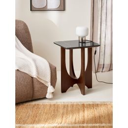 Beistelltisch "Kirella", walnussfarben, B:45cm H:56cm T:45cm, LeGer Home by Lena Gercke, Tische, Beistelltisch, mit Marmor-Optik und massivem Eschenholz-Kreuzfu&szlig;, Breite 45 cm