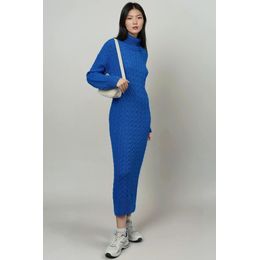 Lang&auml;rmeliges Rollkragen-Haarzopf-Strickkleid