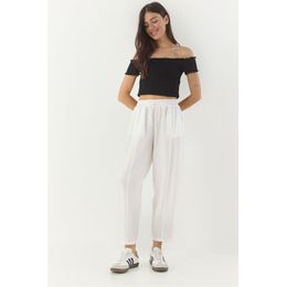 Weite strukturierte Hose mit Kordelzug und Taschen