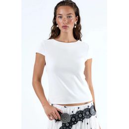 Crewneck Kurzarm Baumwollmischung Bluse