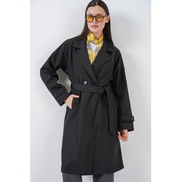 Geg&uuml;rteter Langer Trenchcoat mit Jackenkragen