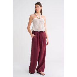 Hochtaillierte Modal-Plissierte Palazzo-Hosen mit Kordelzug