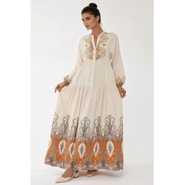 Bedrucktes Langarm-Viskose-Maxikleid