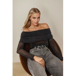 Schulterfreies Glitzer-T&uuml;ll-Bluse