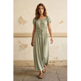 Maxikleid mit quadratischer Halslinie und Bindeg&uuml;rtel