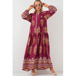 Muster Maxi-Kleid mit V-Ausschnitt und Knopfverschluss