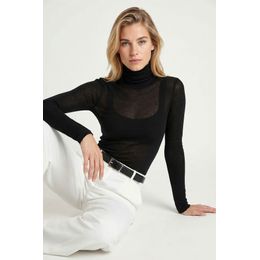 Slim Fit Rollkragen Langarm Durchsichtige Bluse