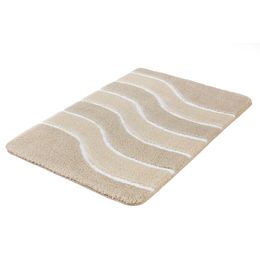 Badematte Meusch "Lara", macadamia, H:20mm, Polyester, Badematten, Badematte, Wellen-Design mit flauschigen wei&szlig;en Akzenten