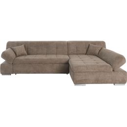 Ecksofa DOMO collection "MONA B/T: 297/173 cm, modern und komfortabel", braun (schlamm), B:297cm H:80cm T:173cm, Struktur fein 100% Polyester;Chenilleoptik 100% Polyester;SOFTLUX/Struktur fein 100% Polyester, Sofas, Ecksofa, whlw. mit Bettfunktion, L-Form