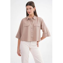 Kurz&auml;rmeliges Crop-Popeline-Shirt