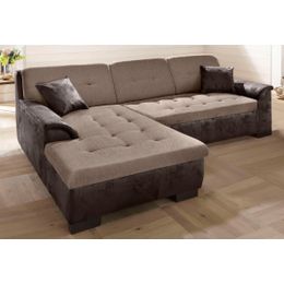 Ecksofa Home Affaire "BERGEN 267x178 cm, elegantes Design", braun (dunkelbraun, beige), B:267cm H:83cm T:178cm, MELROSE/Struktur (100% Polyester);MELROSE (100% Polyester);Microfaser PRIMABELLE (100% Polyester), Sofas, Ecksofa, whlw. mit Bettfunktion L-Form