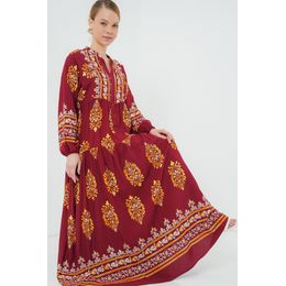 Bedrucktes V-Ausschnitt Maxi-Kleid mit Knopfverschluss