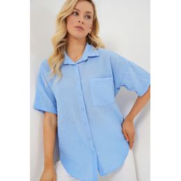 Lockere Passform Leinen-Mischung Button-Up Hemd mit Tasche