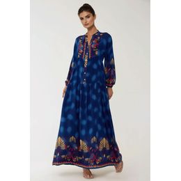 Bedrucktes Viskose-Maxikleid mit langen &Auml;rmeln