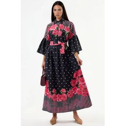 Blumen Maxi-Kleid mit Hemdkragen und Knopfverschluss
