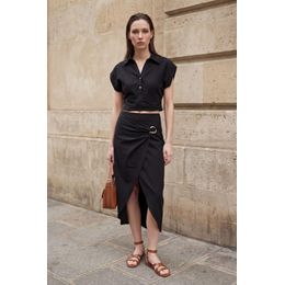 Leinenmix Cropped Bluse & Midi-Rock mit Accessoires im Zweiteiler-Set