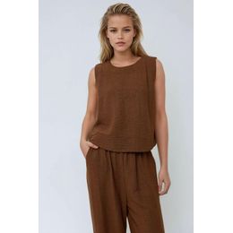 Leinen-Optik Bluse & Hose mit elastischem Bund Zwei-Teiler Set