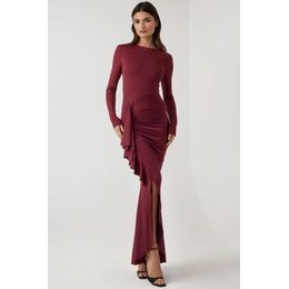 Crew-Neck Bodycon-Maxikleid mit R&uuml;schendetail