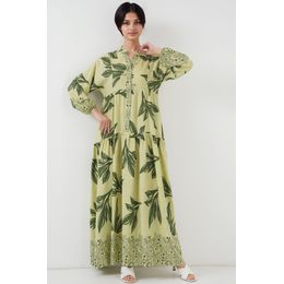 Gedrucktes V-Ausschnitt Maxikleid mit Knopfverschluss