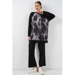 Oversize Abstrakter Druck Rundhals-Tunika & Hose Set