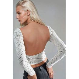Punkte-muster Slim Fit Crop Bluse mit R&uuml;cken-Detail