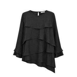R&uuml;schen Langarm Crew Neck Bluse