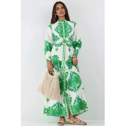 Maxikleid mit Paisleymuster und G&uuml;rtel sowie Hemdkragen