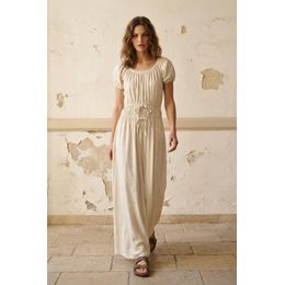 Maxikleid mit quadratischem Kragen und Bindedetail