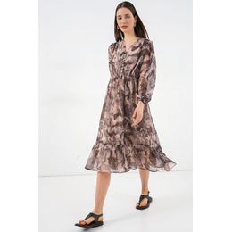 V-Ausschnitt Midi-Kleid mit Knopfverschluss