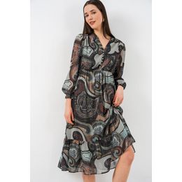 V-Ausschnitt Midi-Kleid mit Knopfverschluss
