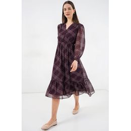 V-Ausschnitt Midi-Kleid mit Knopfverschluss