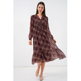 V-Ausschnitt Midi-Kleid mit Knopfverschluss