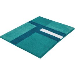 Badematte Kleine Wolke "Ariana", t&uuml;rkis, H:20mm, Polyester, Badematten, Badematte, Geometrisches Design mit kontrastierendem Mittelstreifen