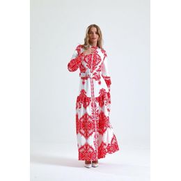 Maxikleid mit Paisleymuster und G&uuml;rtel sowie Hemdkragen