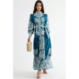 Maxikleid mit Stehkragen und G&uuml;rtel