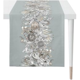 Tischl&auml;ufer Apelt "6304 CHRISTMAS GLAM, Weihnachtsdeko, Weihnachten", blau (zartes t&uuml;rkis, silberfarben), B:48cm L:140cm, Baumwolle, Polyester, Tischdecken, Digitaldruck