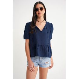 Strukturierte Musselin Rundhalsbluse mit Binding-Detail