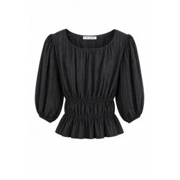 Strukturierte U-Ausschnitt Dreiviertelarm Peplum-Bluse