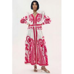 V-Ausschnitt Paisley Maxikleid mit Schlitz