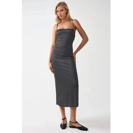 Maxikleid mit quadratischem Kragen und Spitzenverzierungen