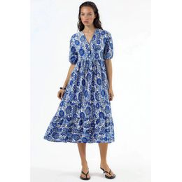 Blumiges Krepp-Midikleid mit Dreiviertel&auml;rmeln
